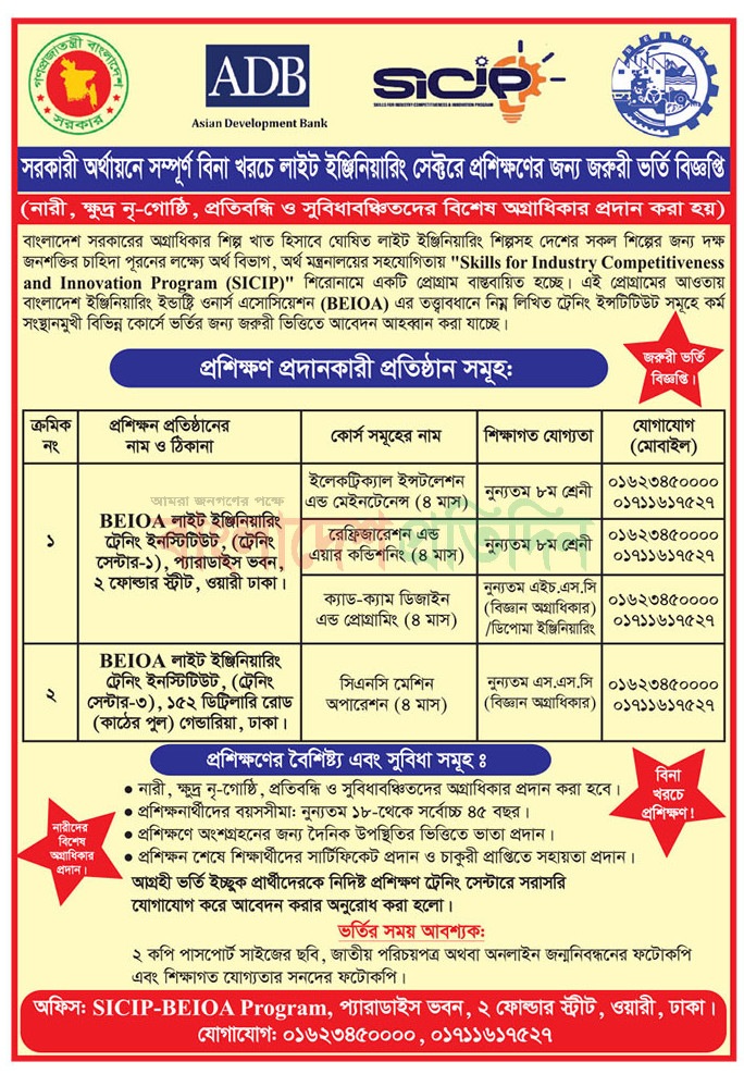 Admission Circular for SICIP-BEIOA - SICIP | Skills for Industry Competitiveness and Innovation ...